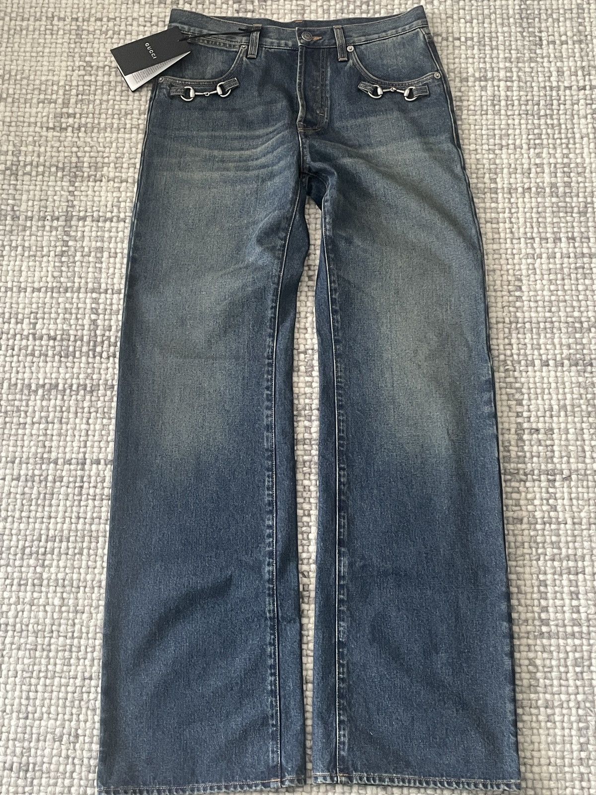 Gucci SS26 Gucci by Demna Horsebit Washed Denim Jeans (IT30) | Grailed