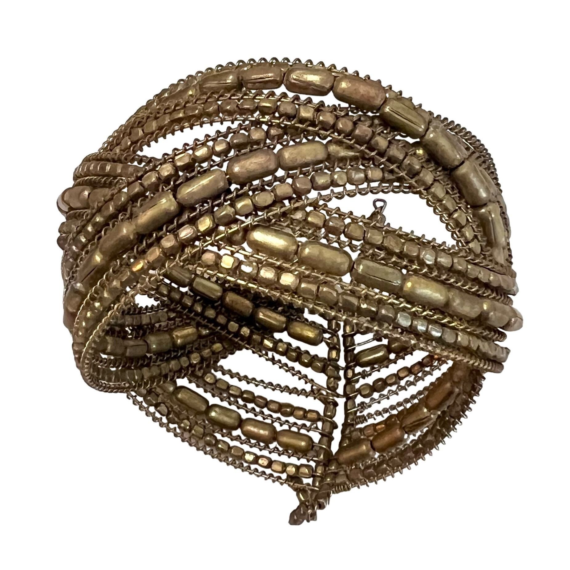 Other Vintage Beaded Braided Wire Cuff Bracelet Bronze Tone | Grailed