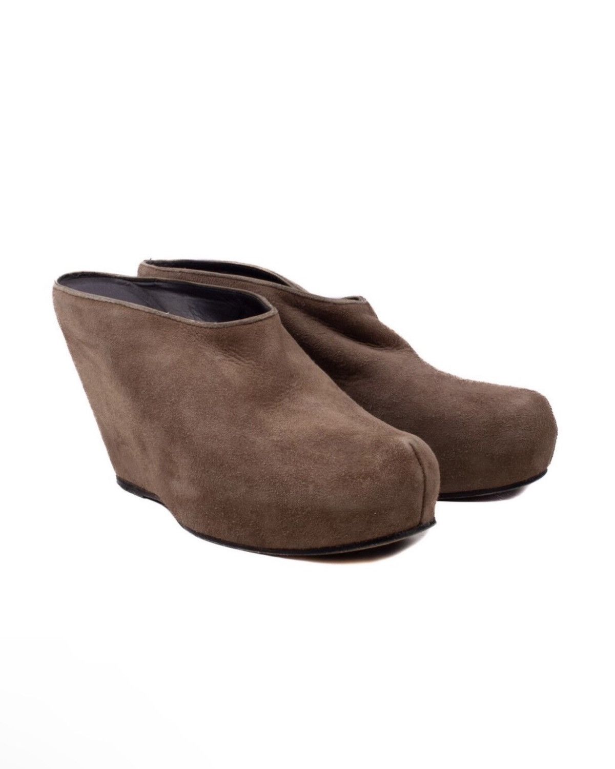 Rick Owens RICK OWENS LIGHT BROWN SUEDE LEATHER WEDGE HEELS MULES | Grailed
