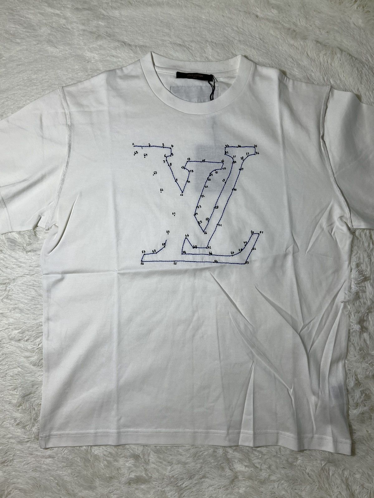 Louis Vuitton LV Stitch Print Embroidered White T Shirt | Grailed