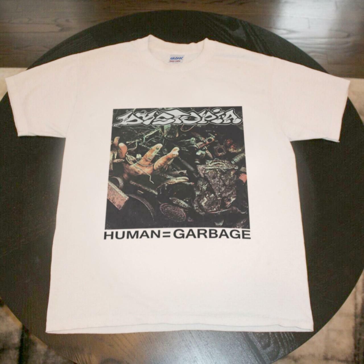 Streetwear DYSTOPIA Human Garbage white Tshirt | Grailed