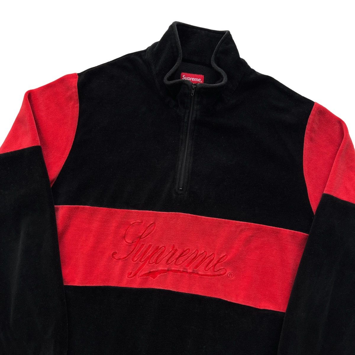 Supreme Supreme Black & Red Velour 1/4 Zip | Grailed