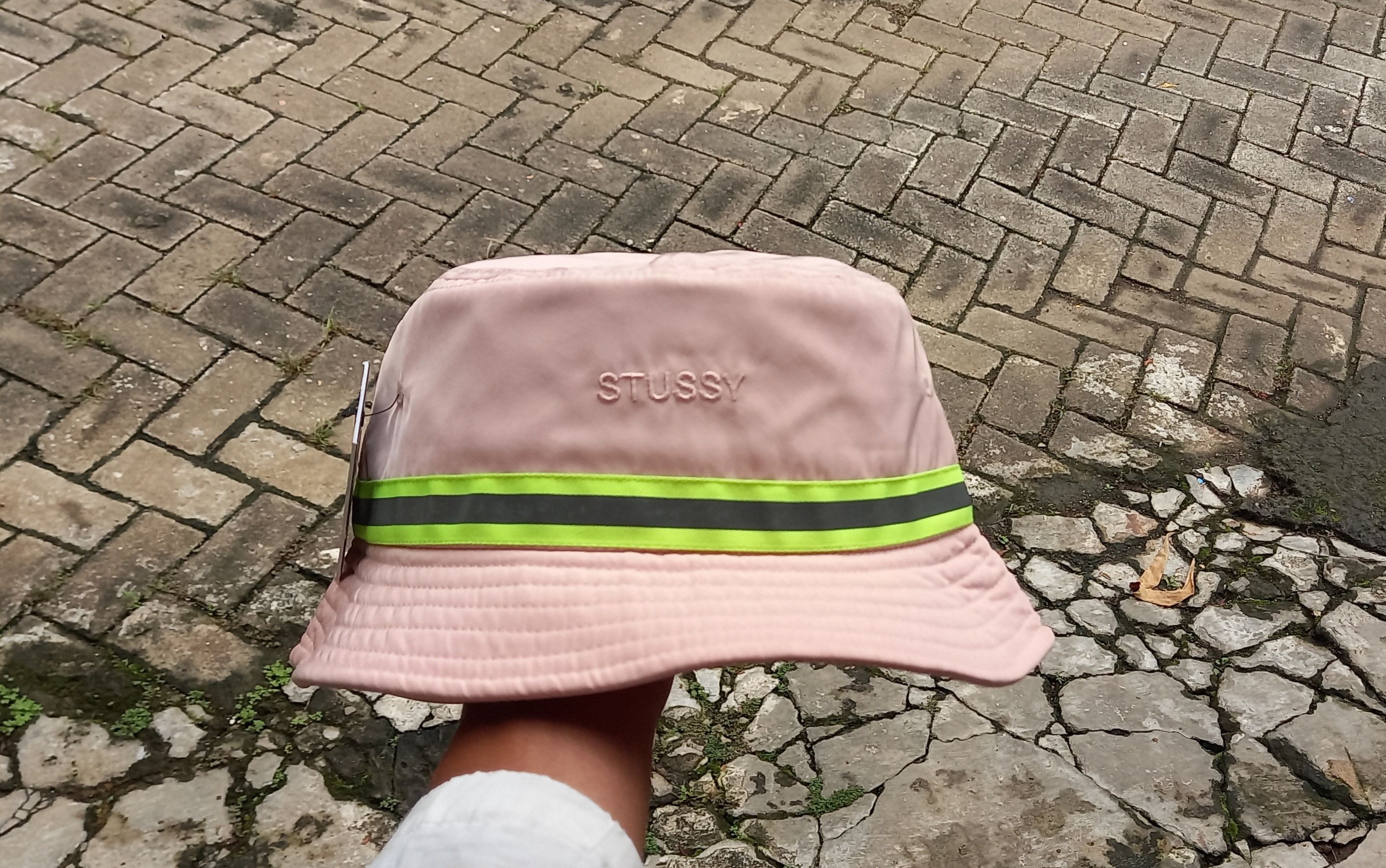 Vintage Stussy Reflective Tape Bucket Hat Pink | Grailed
