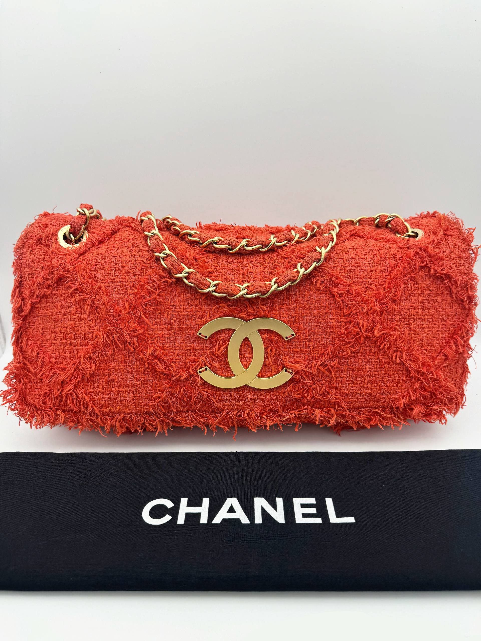 Chanel Chanel Red Jumbo CC Tweed Nature Flap Shoulder Bag | Grailed