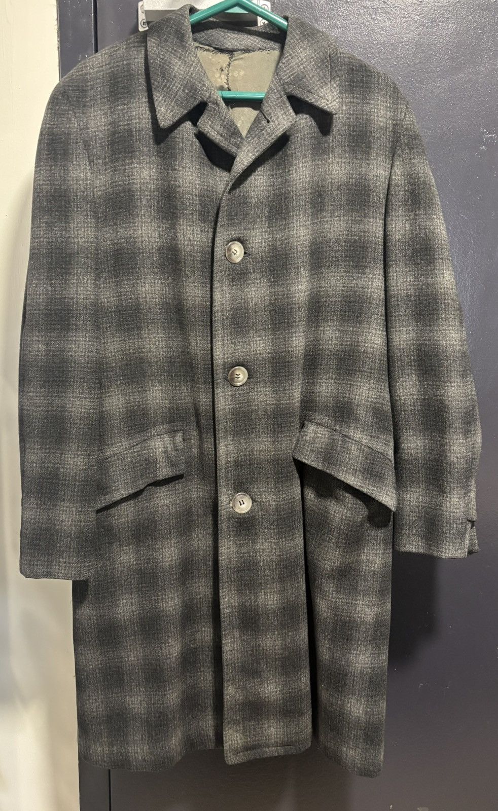 Vintage 1950s Made in England Wool Cashmere Overcoat Shadow Plaid | Grailed