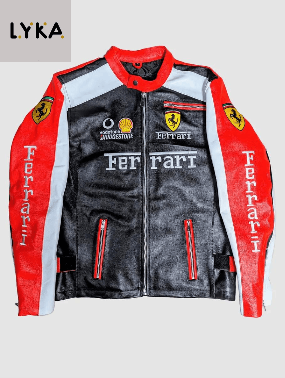Ferrari × Leather Jacket Ferrari Racing Leather Jacket Vintage style ...