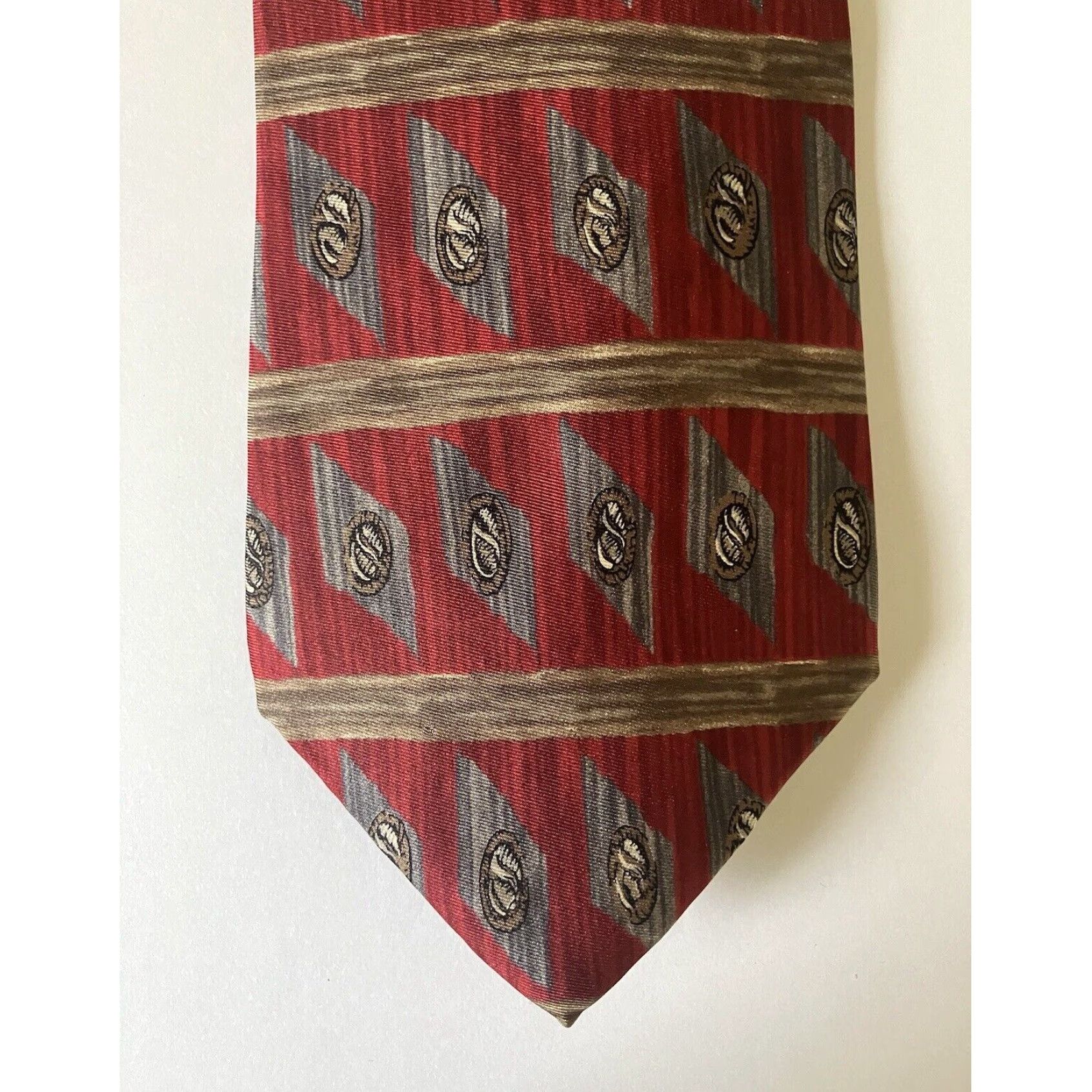 Halston Halston Luxury Silk Satin Necktie Featuring Red Gray Tan ...
