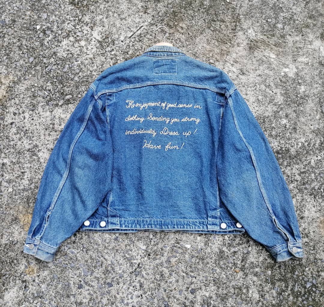 Edwin × Vintage Vintage Edwin Embroidered Wording Denim Jacket | Grailed