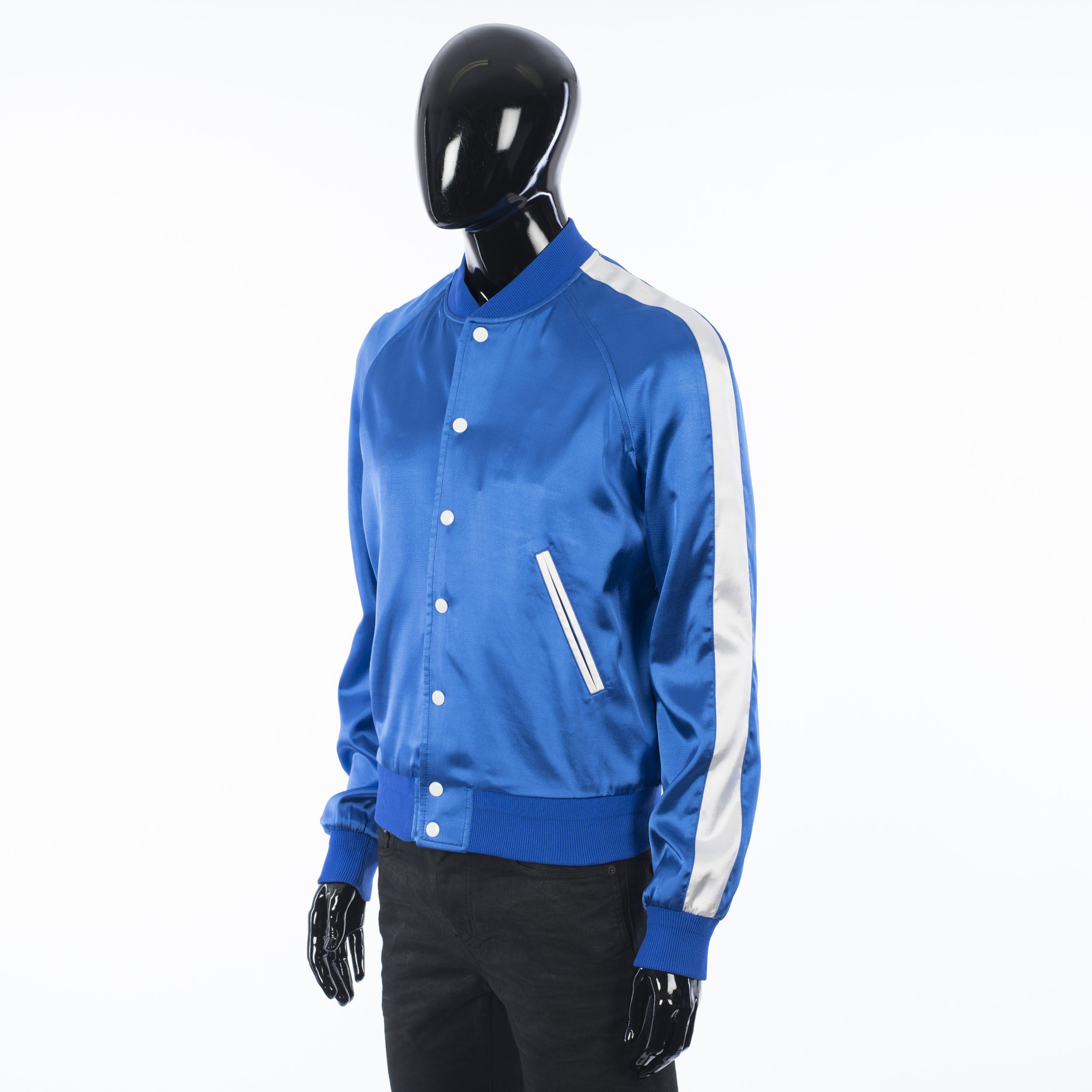 Celine Electric Blue Teddy Jacket In Celine Paris Embroidered Satin ...