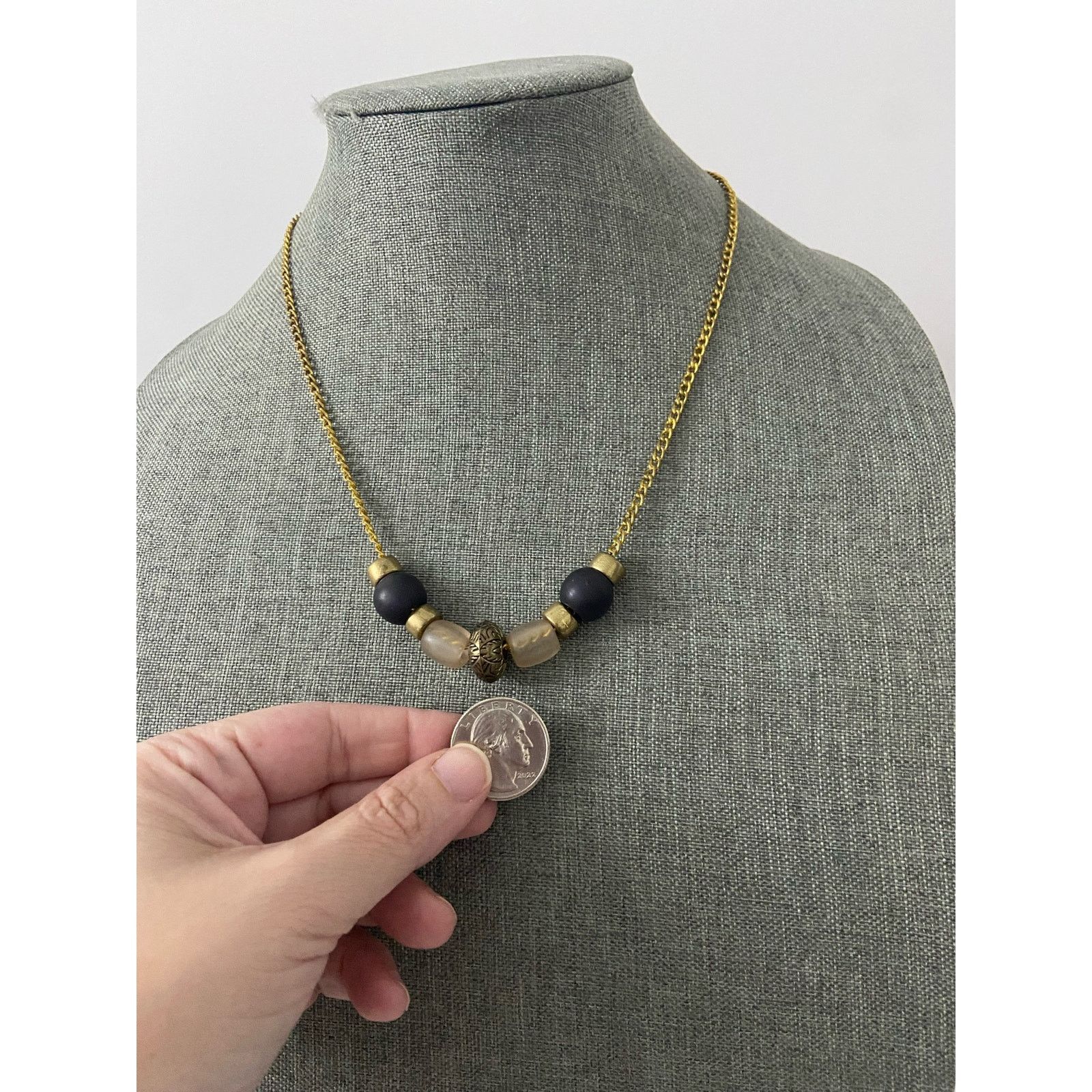 Generic Retro 70s disco black and gold bead necklace | Grailed