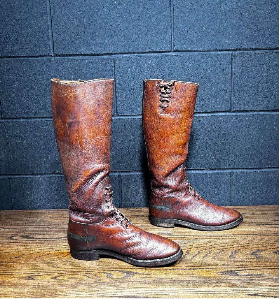 Military WW1 Vintage Tall Brown Leather Army Calvary Boots Men’s 7 ...