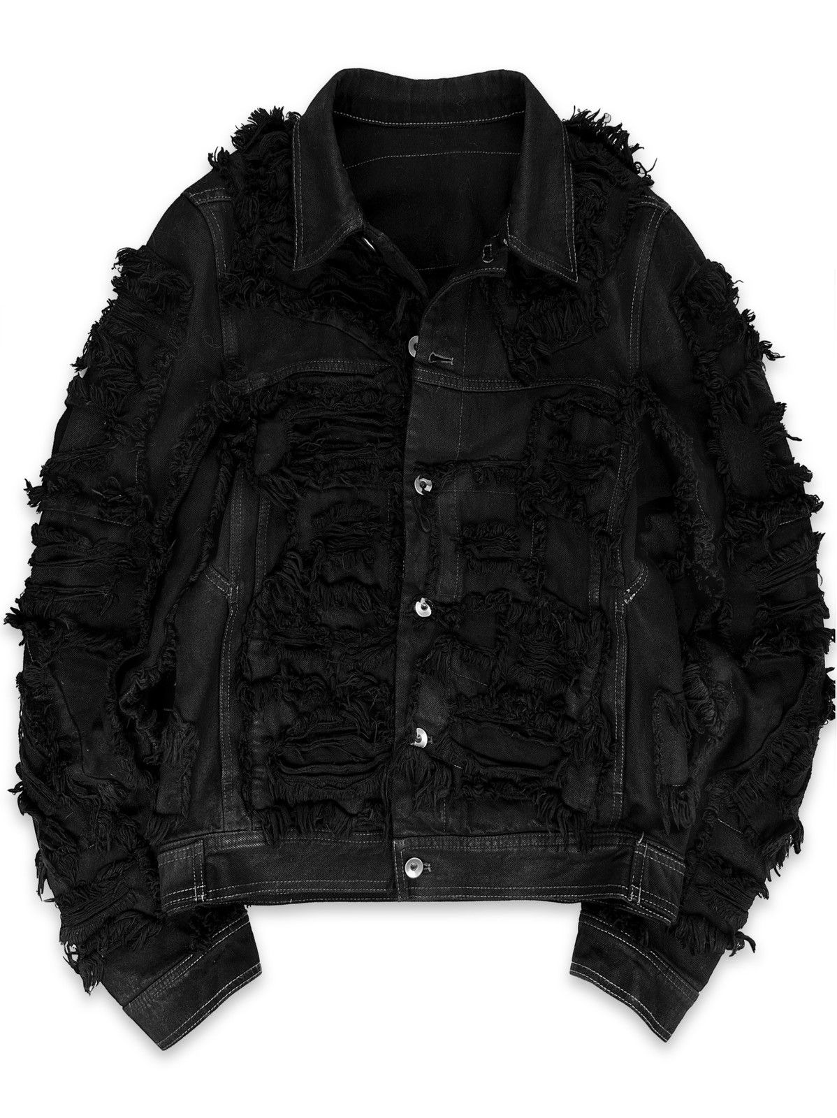 Rick Owens Rick Owens DRKSHDW Worker Distressed Patchwork Denim Jacket ...