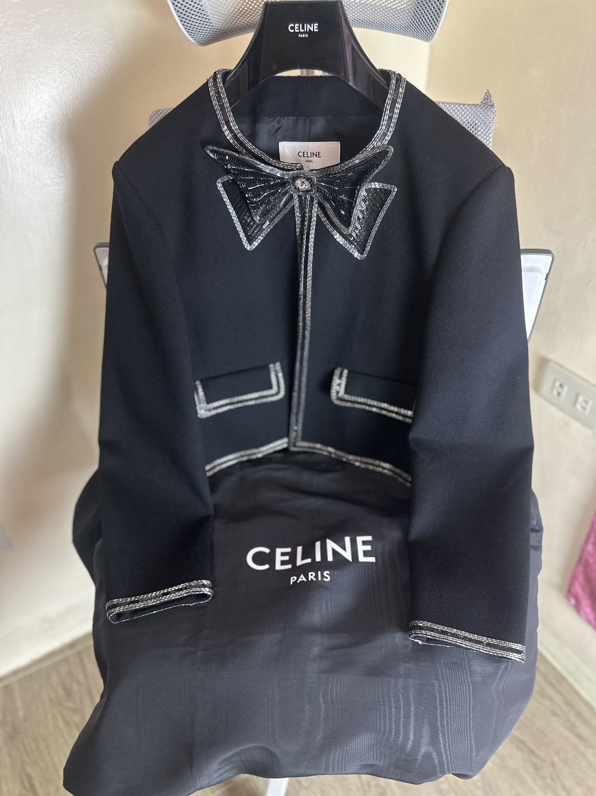 Celine RARE CELINE FW23 by Hedi Slimane - Tweed bow - Tie Jacket | Grailed