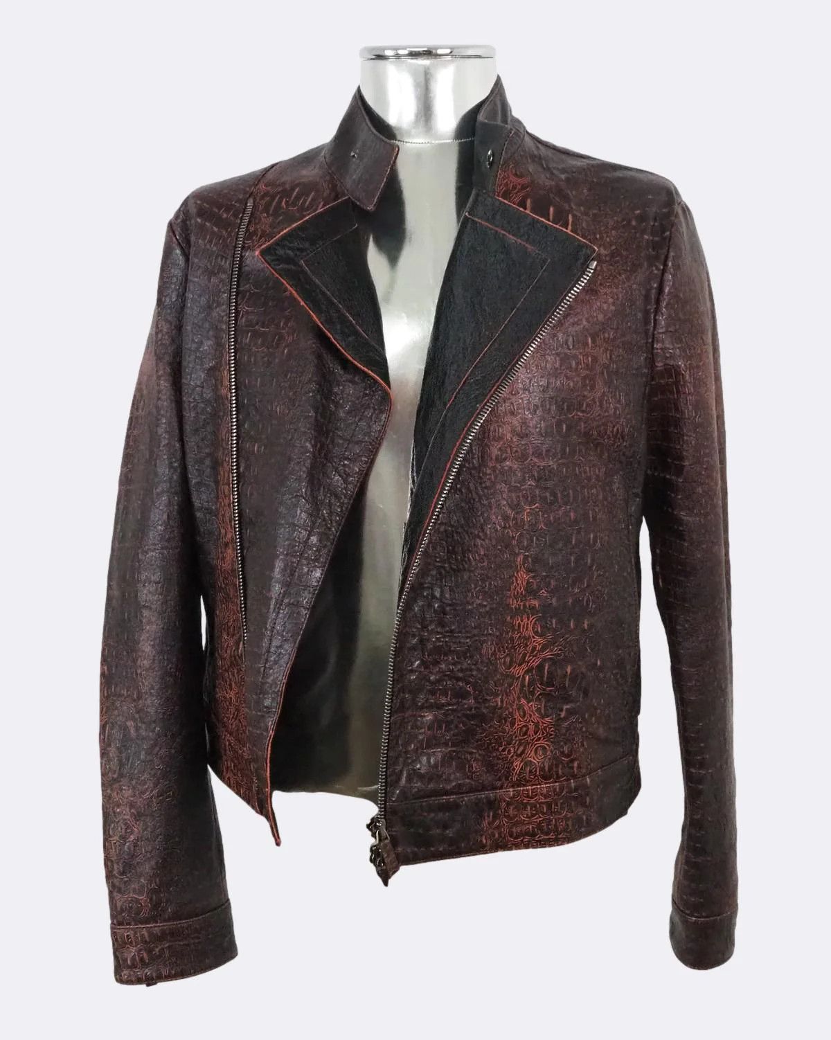 Emporio Armani Emporio Armani Crocodile Embossed Leather Biker Jacket ...