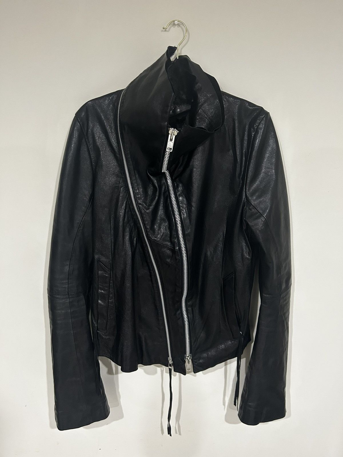 Ekam EKAM Asymmetrical Zip Layered Sheepskin Leather Jacket | Grailed