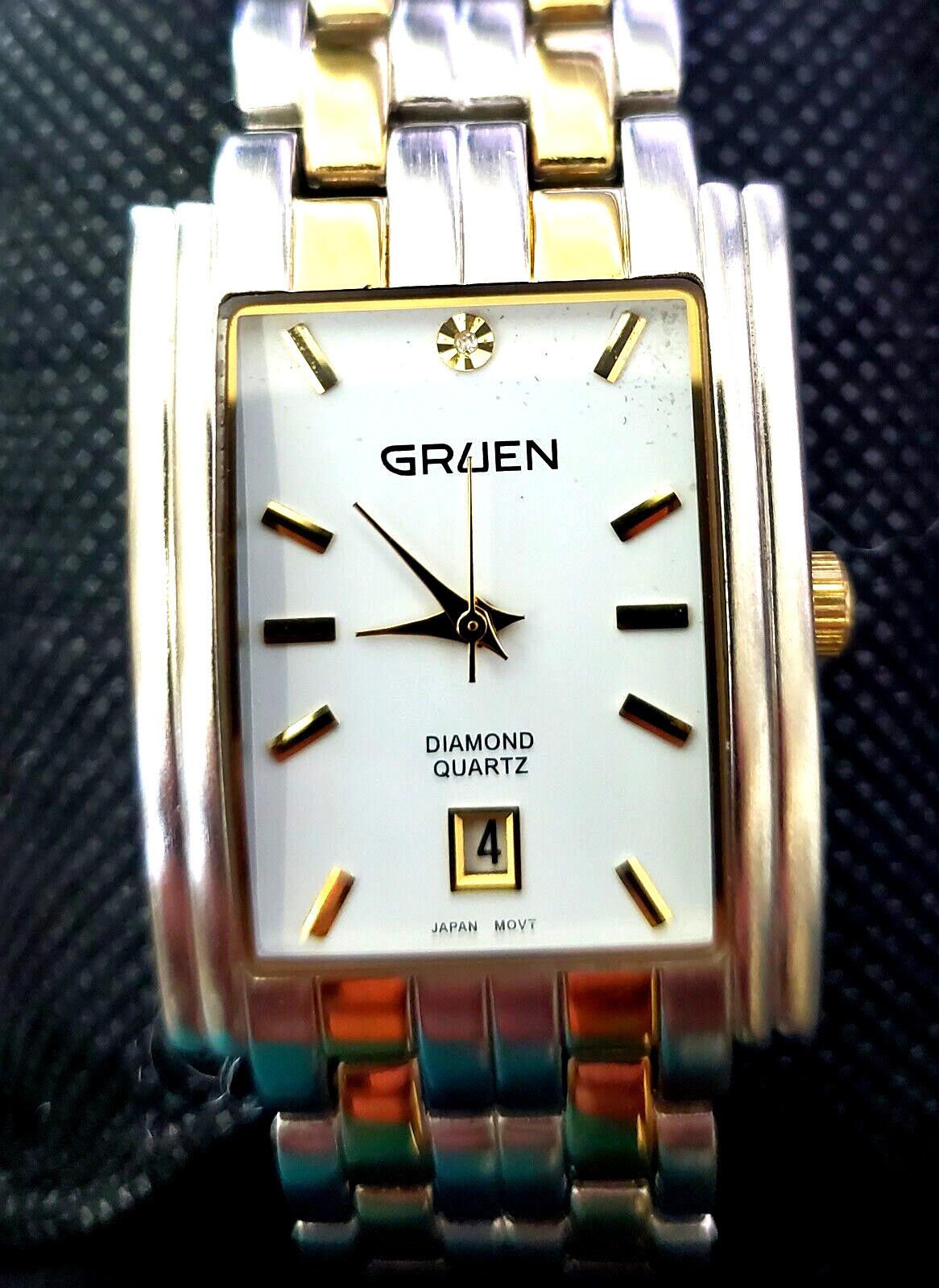 Craig Green Rare GRUEN Precision Diamond 2 Tone Mens Tank Dress Watch ...