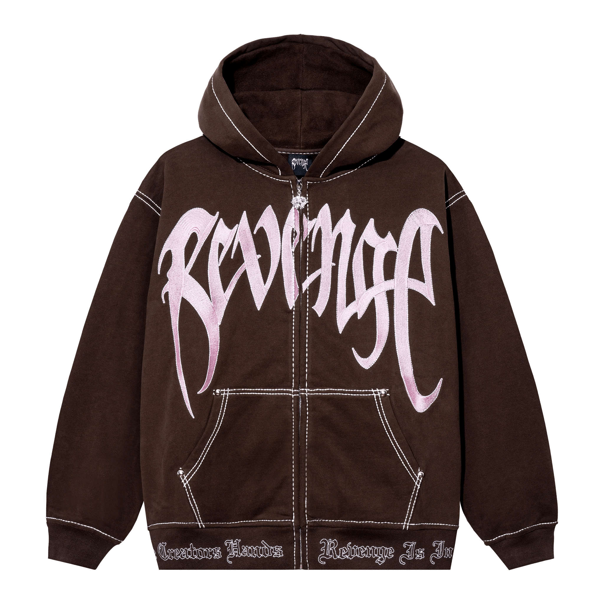 Revenge × Streetwear Revenge Brown Pink Contrast Embroidered Zip up ...