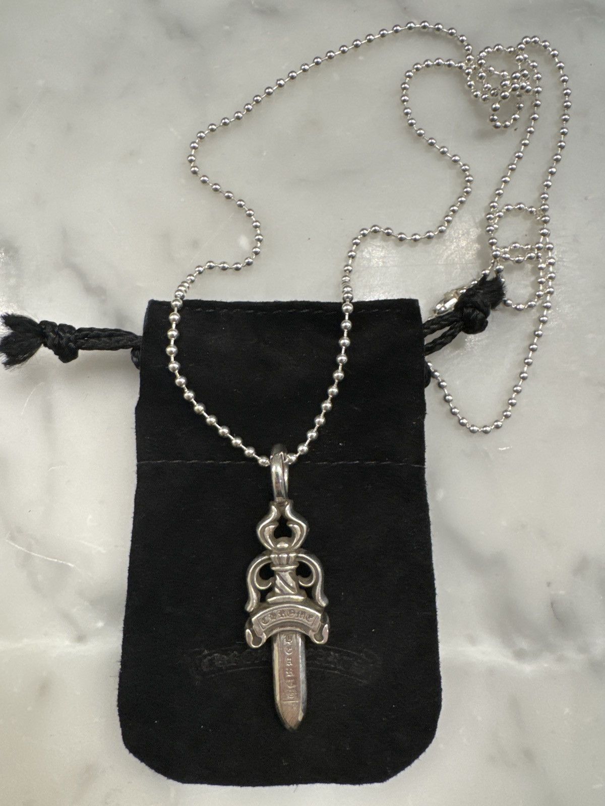 Chrome Hearts Chrome hearts silver double dagger pendant with ball ...