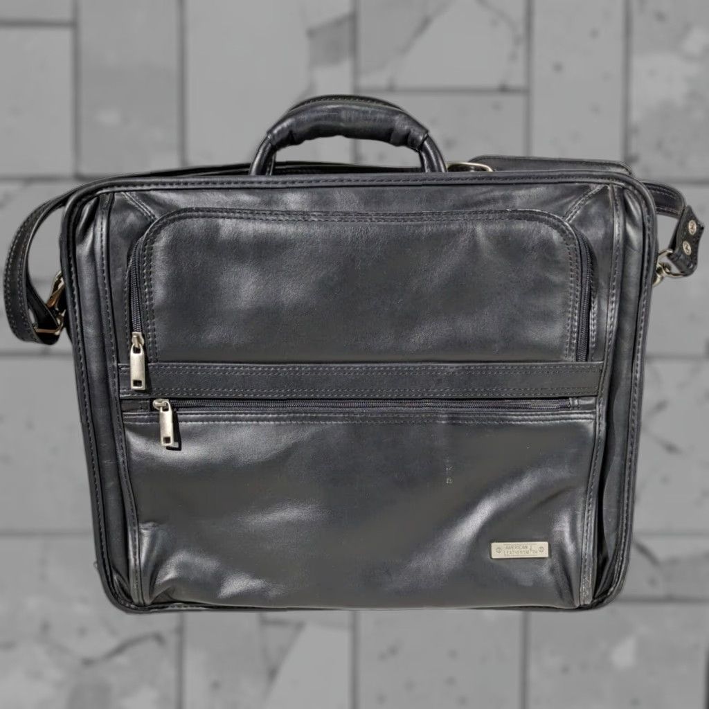 Vintage American Leathersmith Black Leather Mens Briefcase Extra Large ...