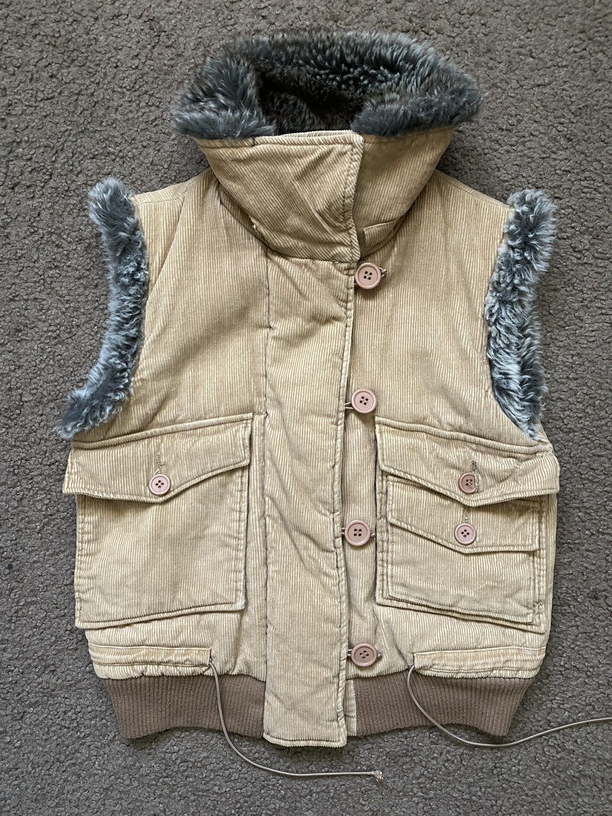 Archival Clothing Japanese Cargo Vest Corduroy Fur Jacket Multi Pocket ...
