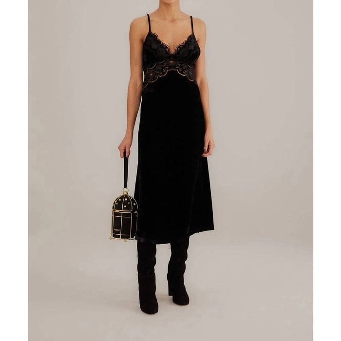 Farm Rio FARM RIO Richelieu Velvet Slip Dress In Black | Grailed
