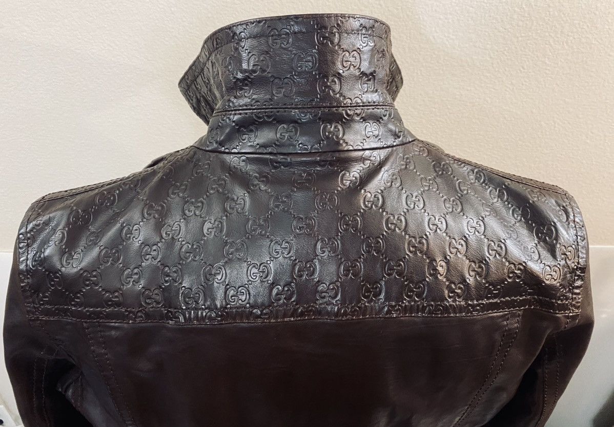 Gucci × Tom Ford Gucci x Tom Ford brown leather GG all over bomber jacket 52 | Grailed