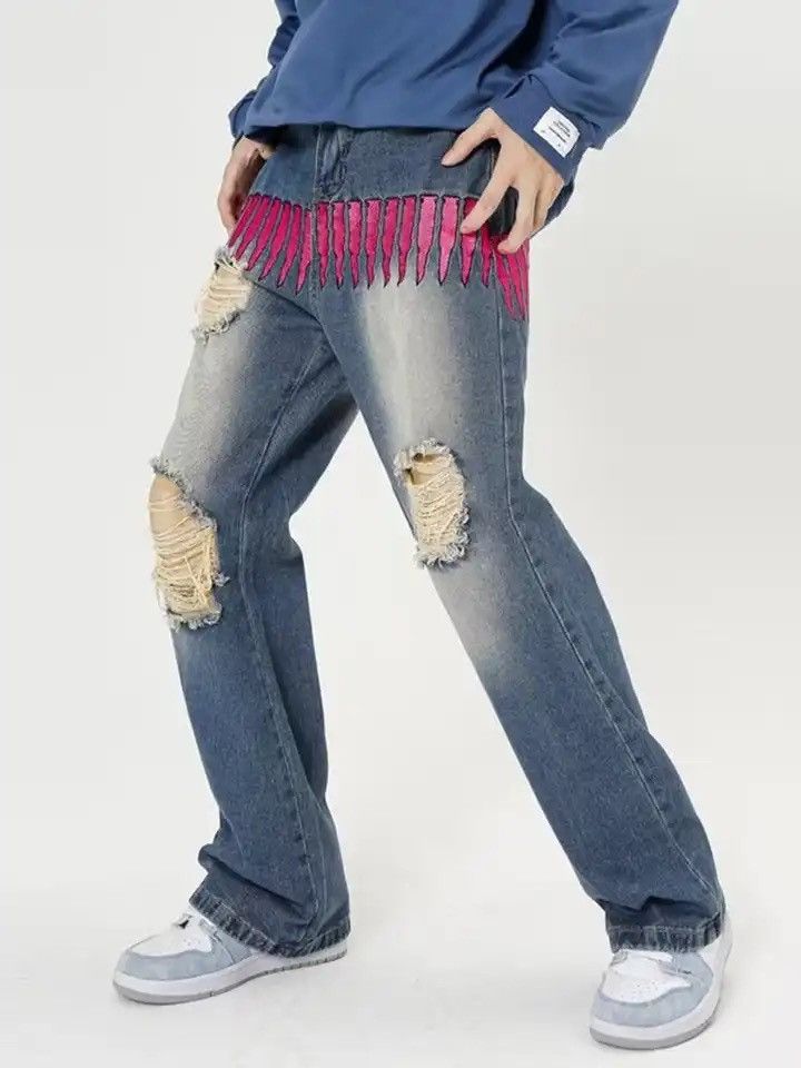 Japanese Brand × Jean × Streetwear Bullet Graphic Distressed Blue ...