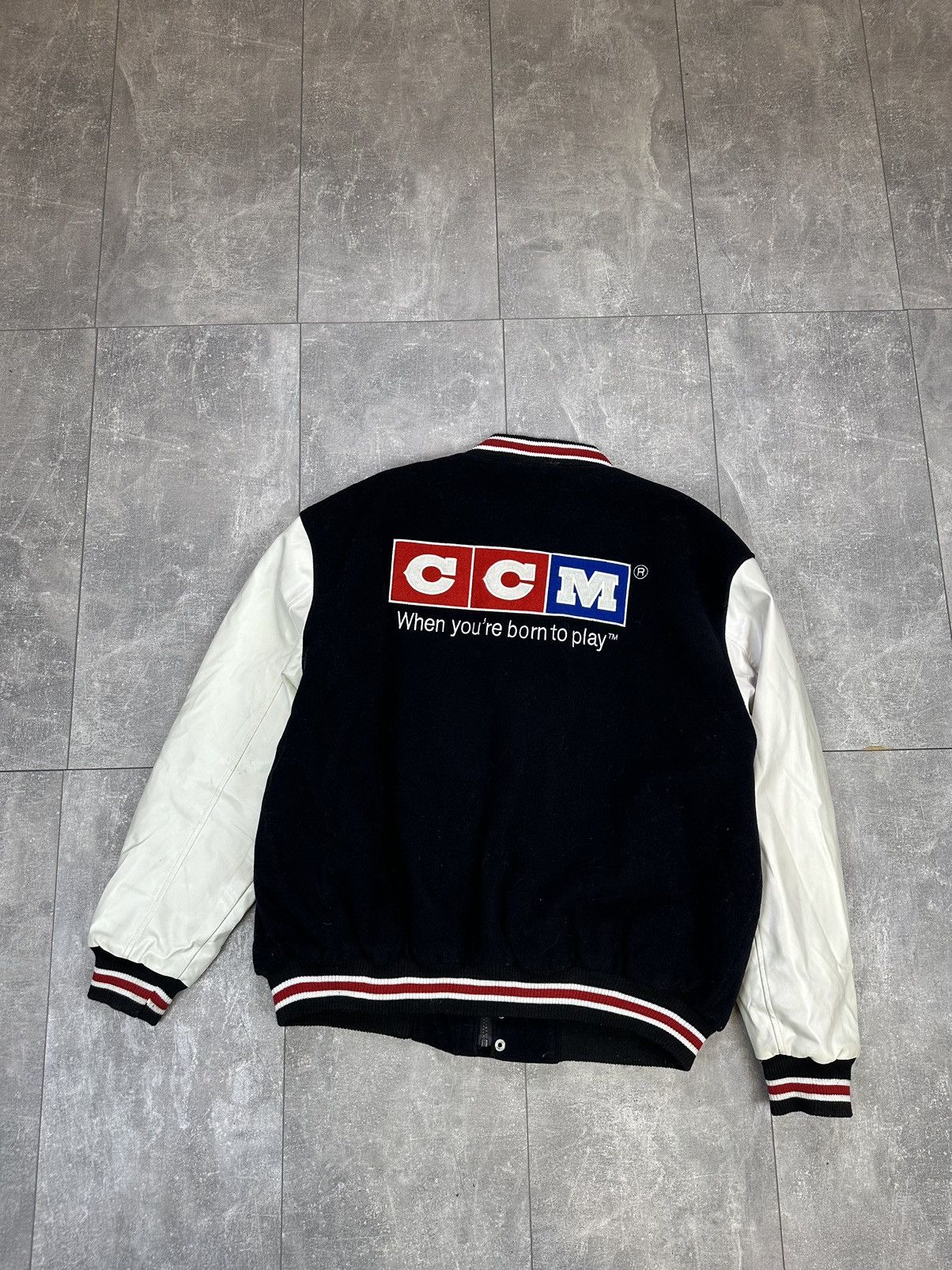Ccm × Vintage Men’s CCM wool bomber jacket overprint logo | Grailed
