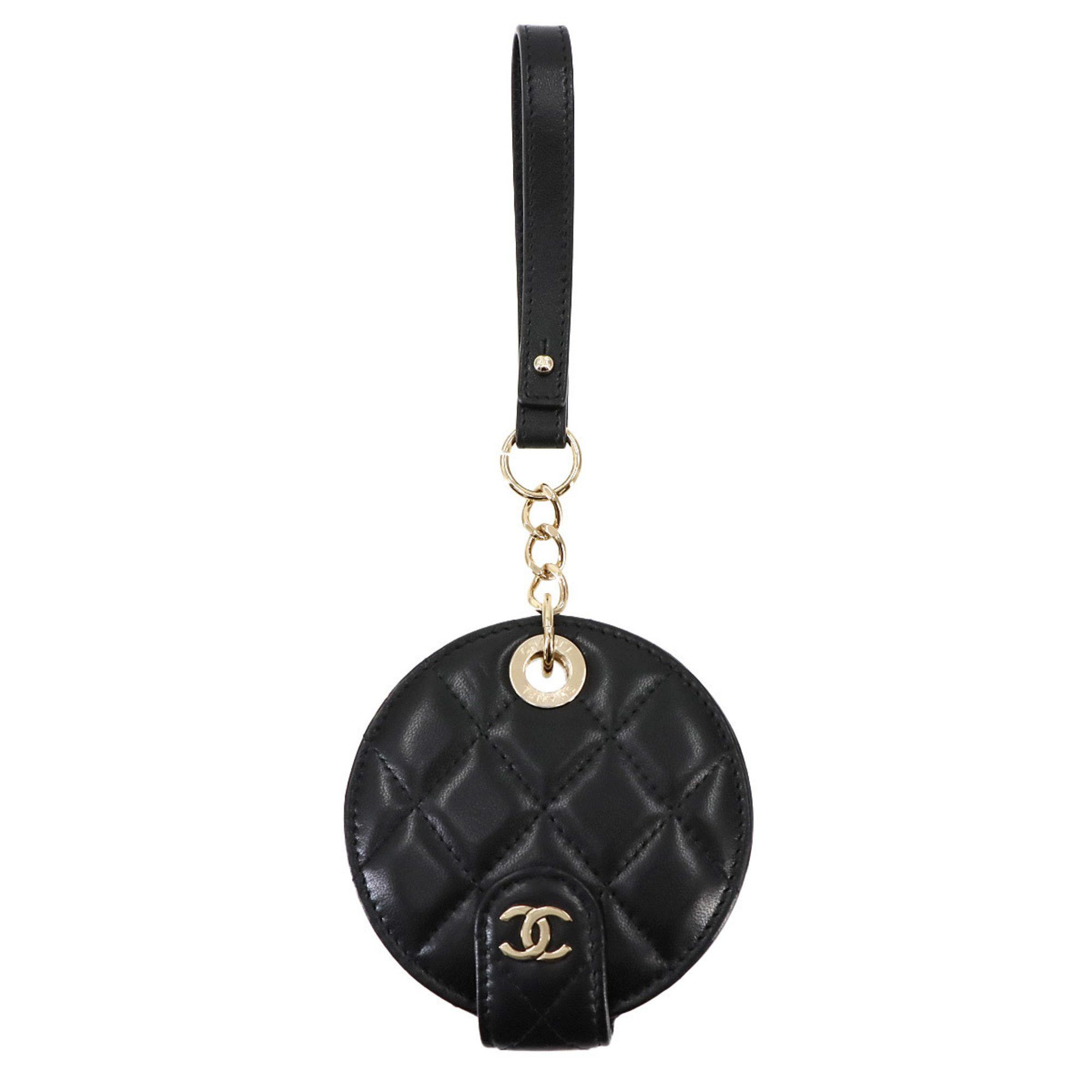 Chanel CHANEL Matelasse Name Tag Leather Black Coco Mark Gold Metal ...