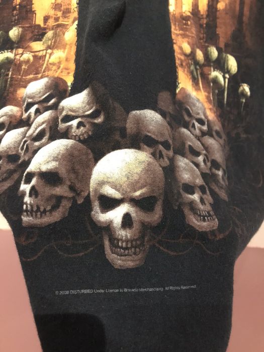 Vintage 2008 disturbed fire flame skull skeleton metal band promo | Grailed