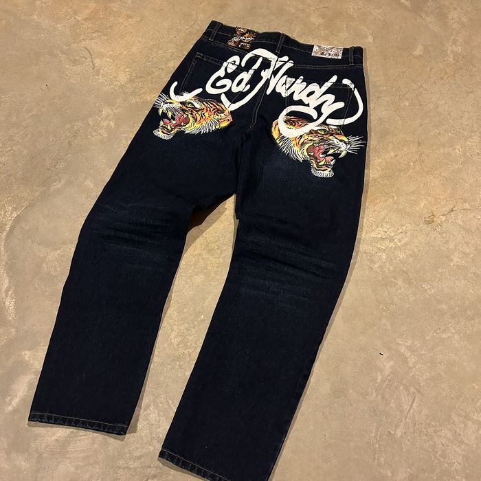 Vintage Crazy Vintage Y2K Ed Hardy Script Tiger Painted Baggy Jeans ...