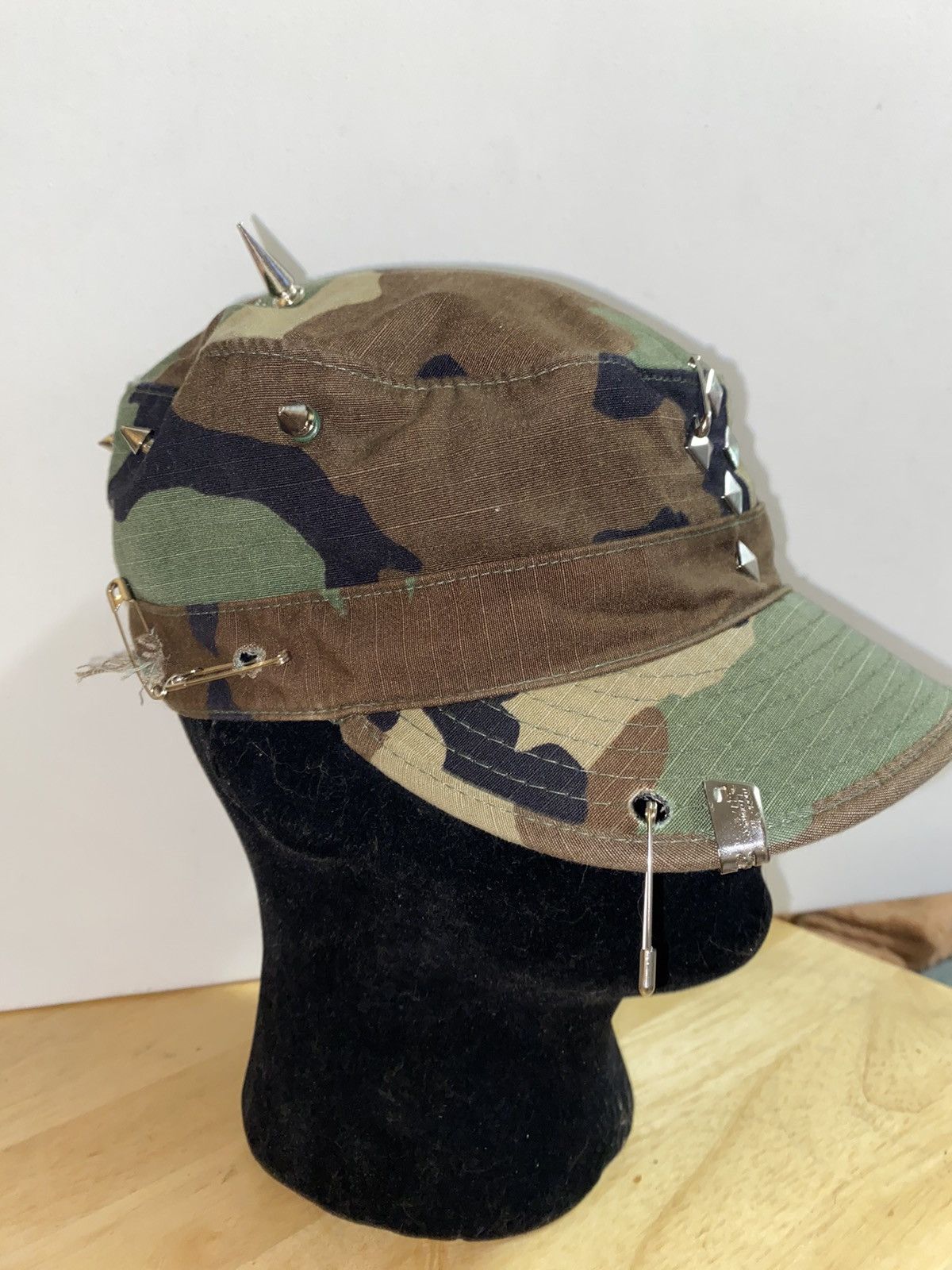 Vintage Custom Spiked and Studded Camouflage Cap | Grailed