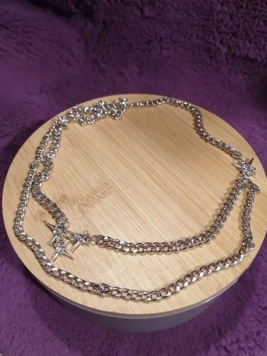 Cuban Link Chain Shiny Crystal Star Chains Tassel Layered Choker ...