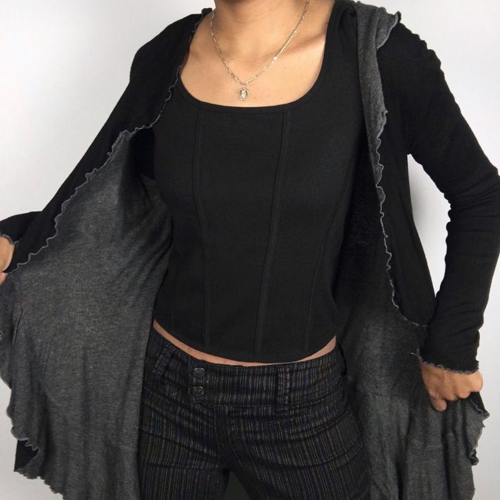 Other Black Gray Reversible Gothic Hooded Cape Cardigan Goth Witch ...