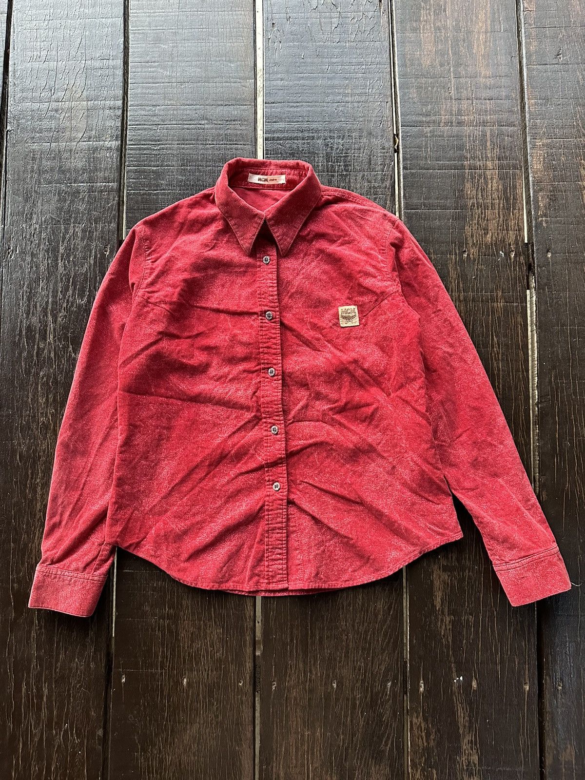 MCM vintage MCM Patch Logo Corduroy Shirt in Red | Grailed