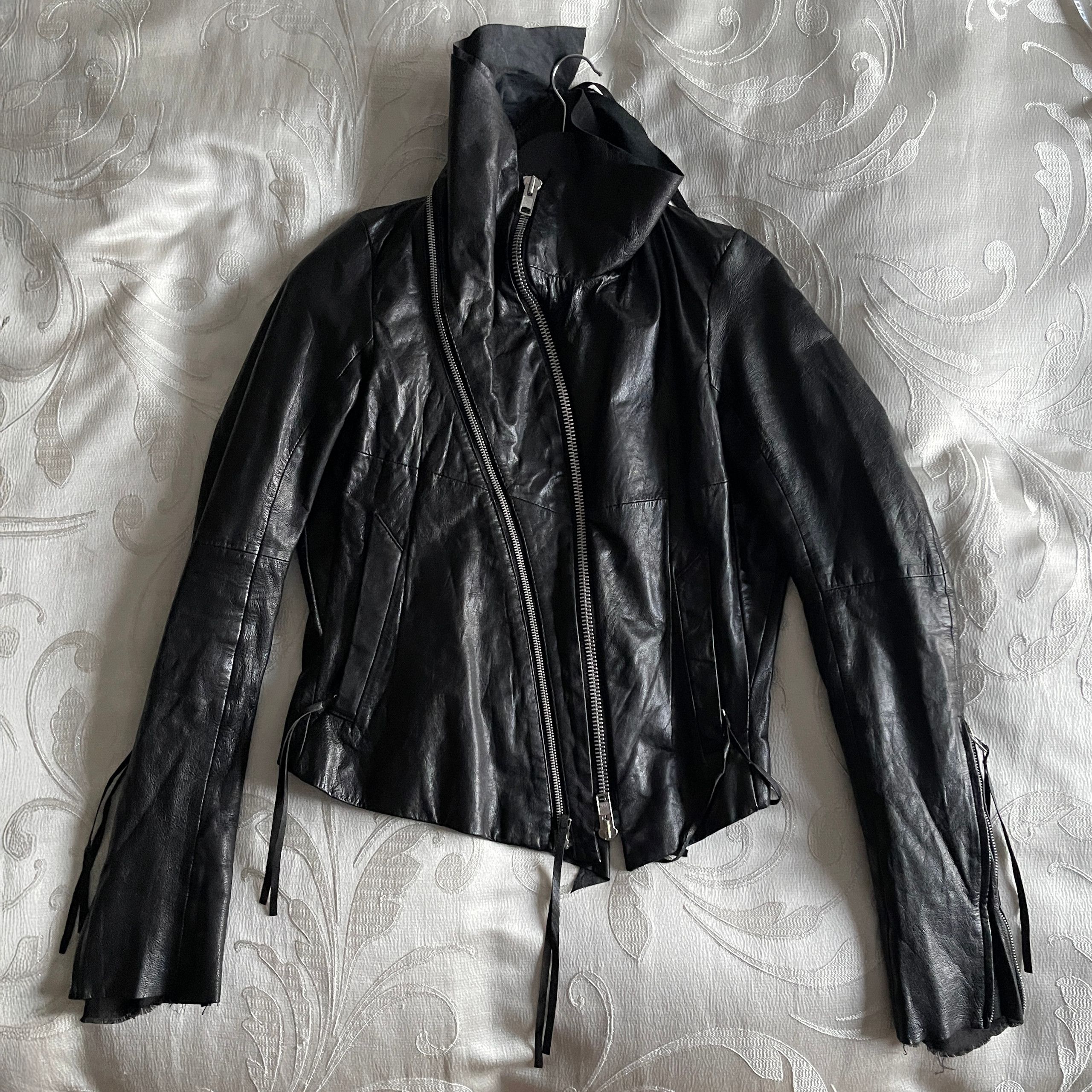 Ekam EKAM - Asymmetrical Zip Funnel Neck Goat Leather Jacket | Grailed