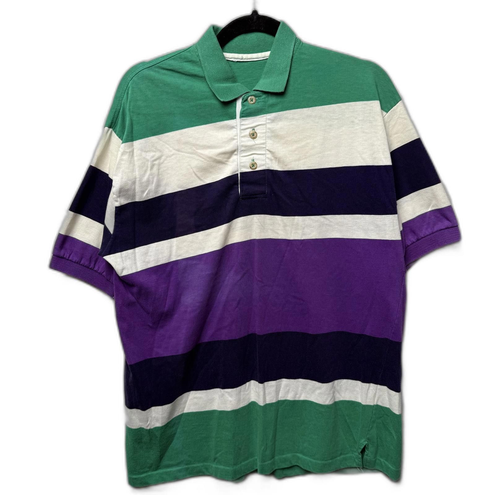 Designer VTG y2k chicago chief keef style single stitch stripe polo L ...