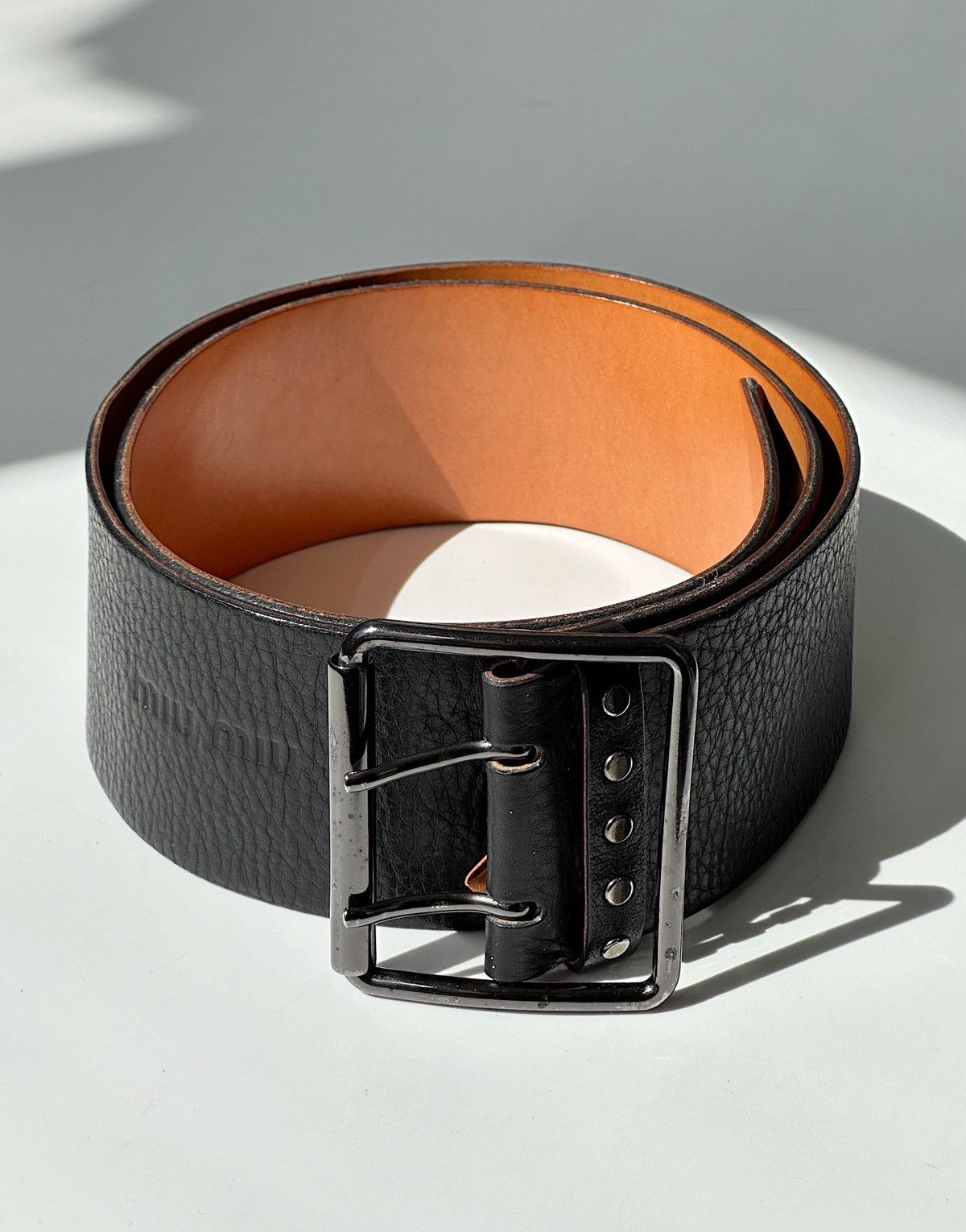 Miu Miu × Prada × Vintage MIU MIU 2002 Wide Logo Studded Belt Prada ...