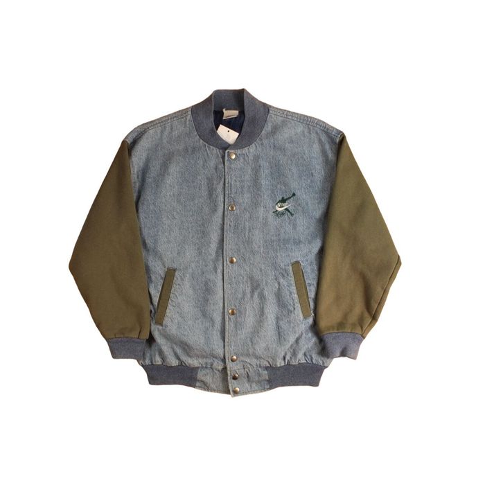 Nike Vintage Nike Varsity Denim Embroidered Letterman Jacket Blue | Grailed