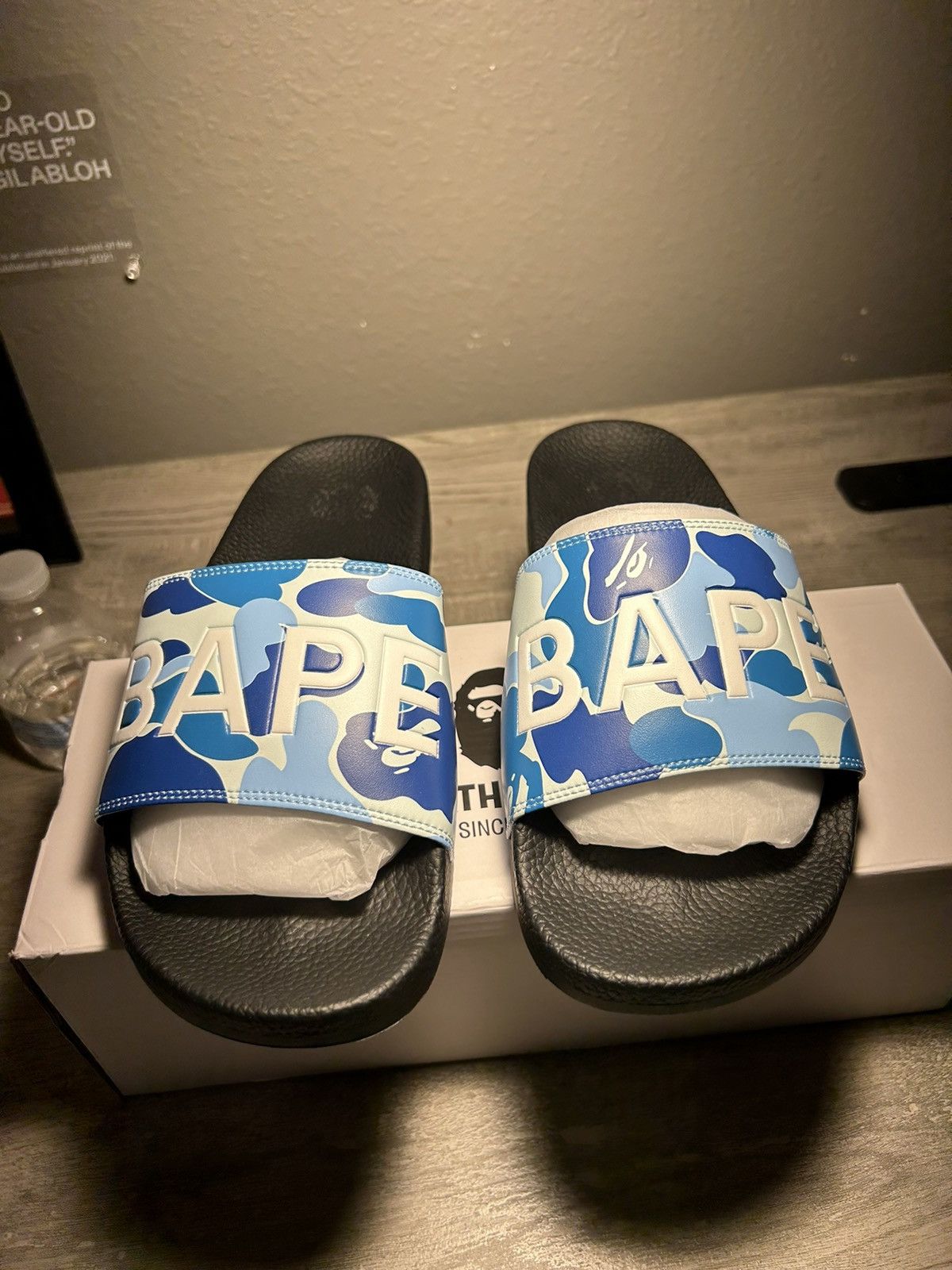 Bape ABC Camo Slides Blue | Grailed