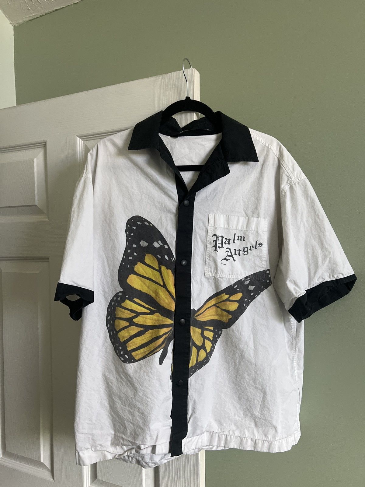 Palm Angels Butterfly Print Cotton Bowling Shirt | Grailed