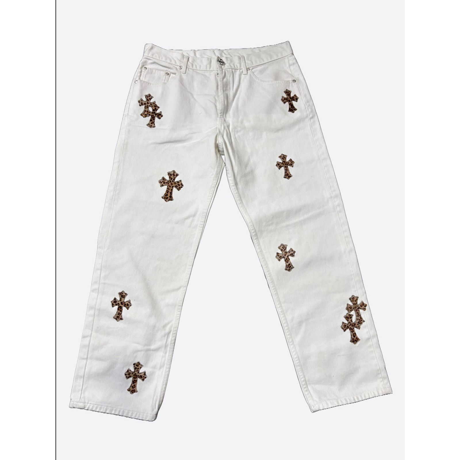 Chrome Hearts Chrome Hearts x Levi Cheetah Leather Cross Patch Jeans ...
