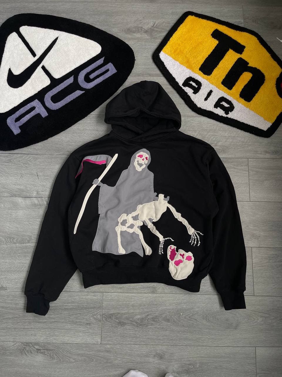 Japanese Brand NightLab Fleece hoodie very rare style death logo | Grailed