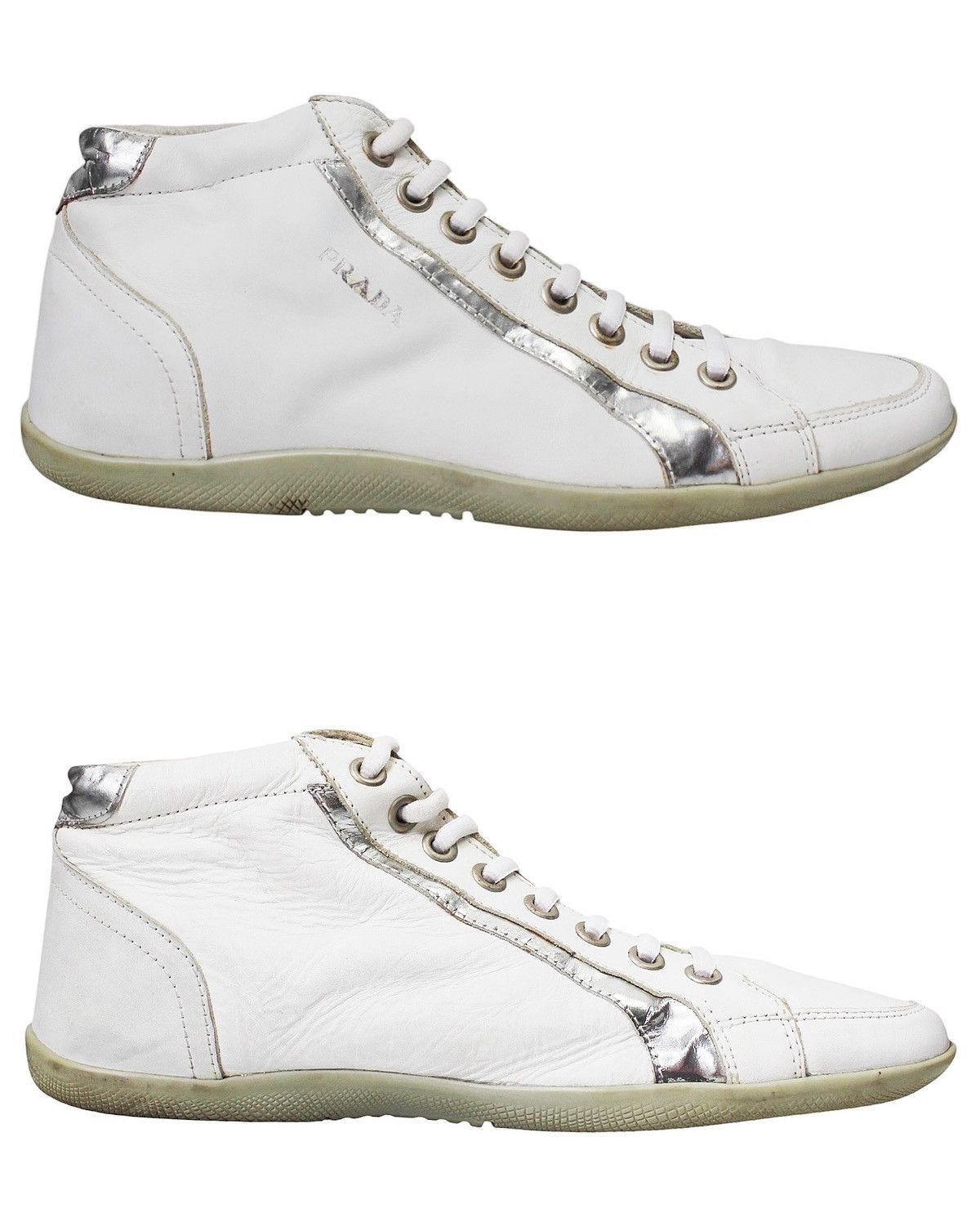 Prada 2000S PRADA LINEA ROSSA WHITE MID-TOP SNEAKERS | Grailed