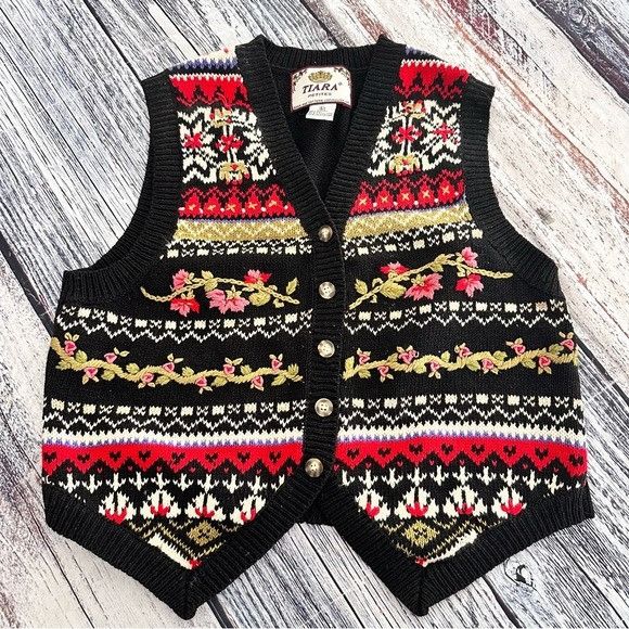 Vintage Vintage Tiara International Embroidered Floral Knit Vest | Grailed