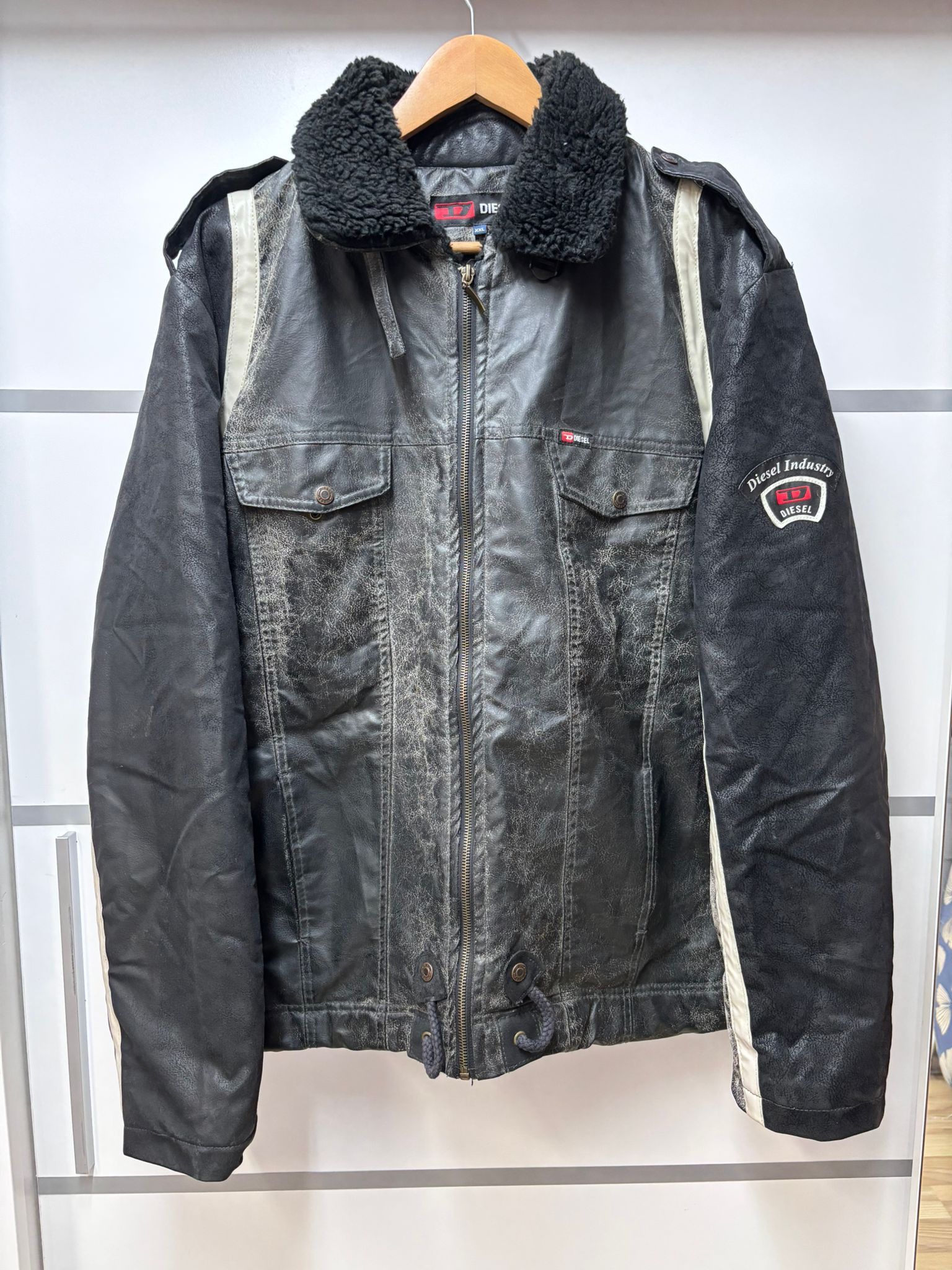 Diesel × Leather Jacket × Vintage Vintage Diesel Leather Jacket Sherpa ...