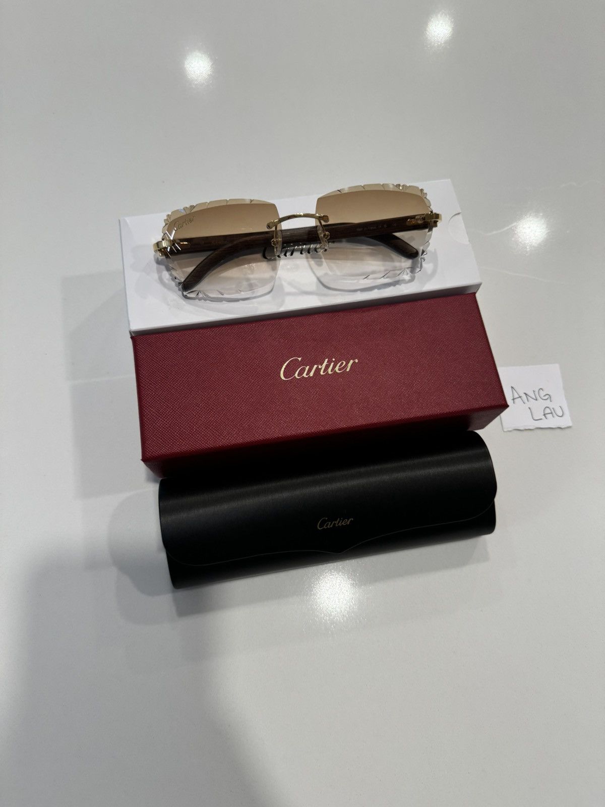 Cartier Cartier Wood Gold Glasses with Custom Diamond Cut Lenses | Grailed