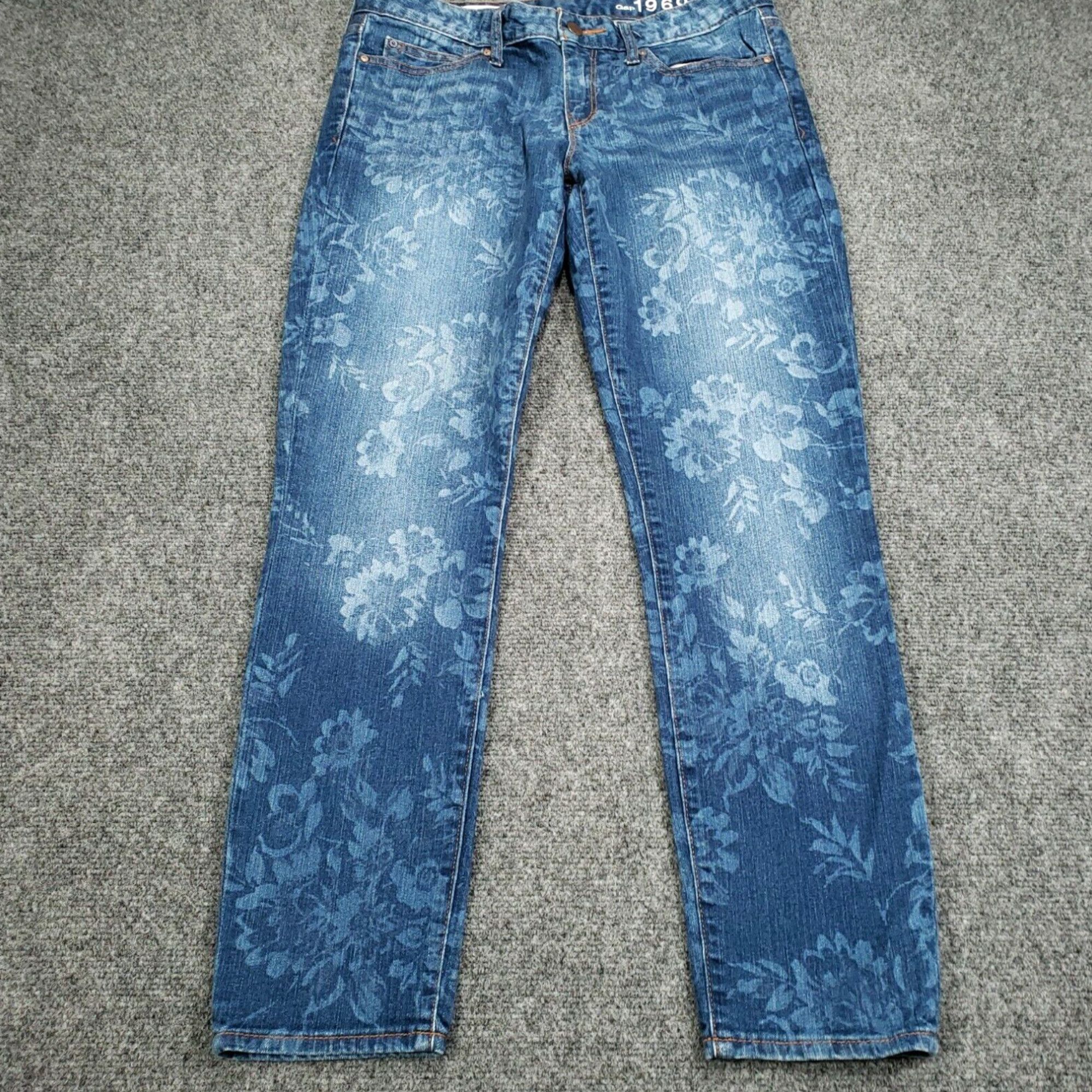 Gap Womens Floral 5 Pocket Stone Wash Blue Low Rise Always Skinny Denim ...