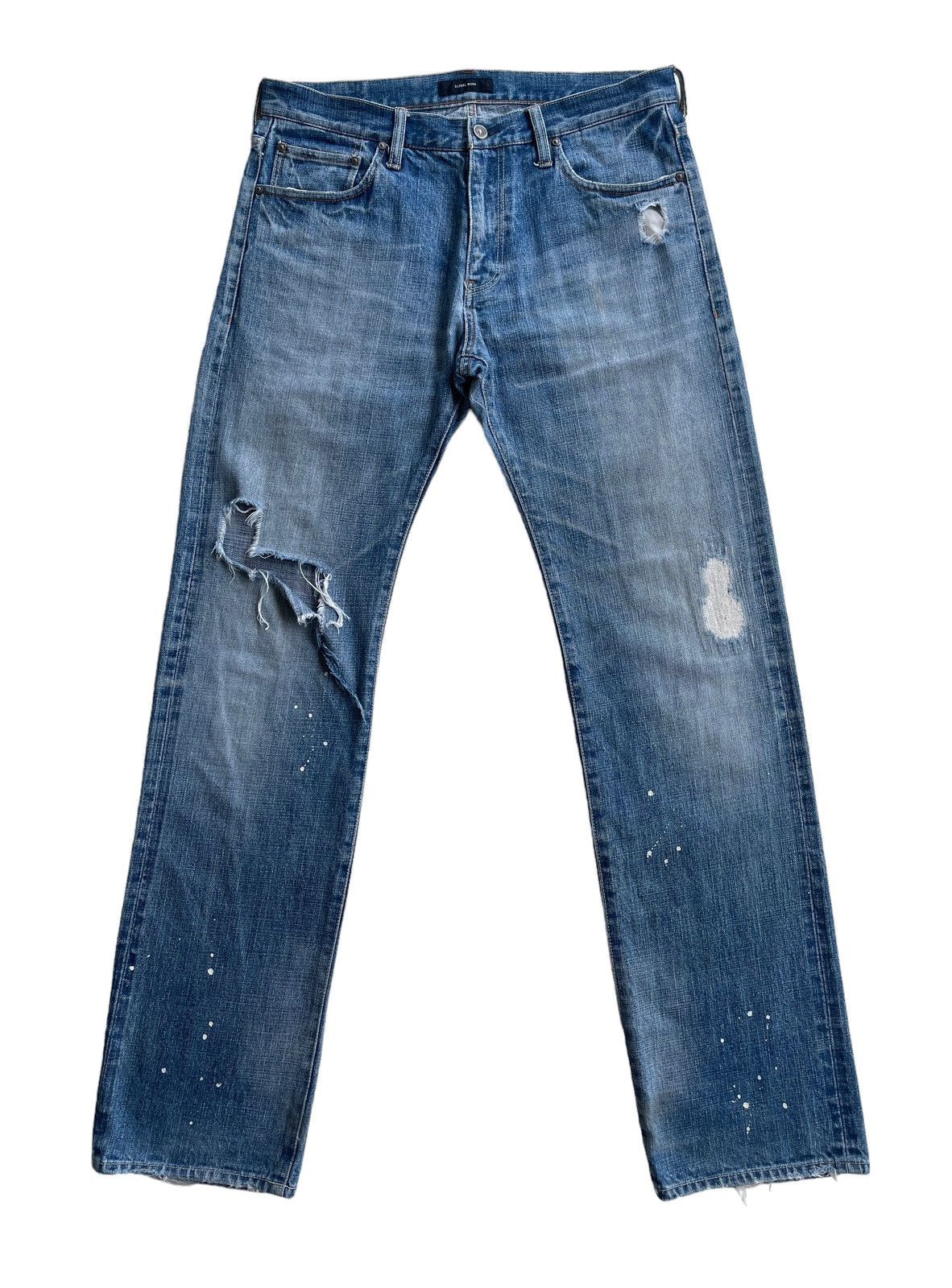 Distressed Denim × Global Work × Japanese Brand Paint Splatted Selvedge ...