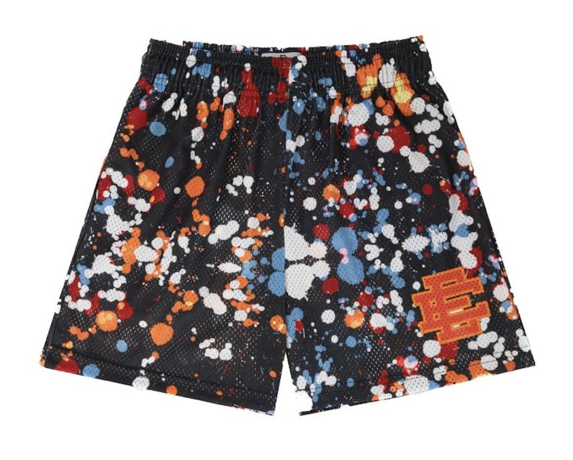 Eric Emanuel Eric Emanuel black paint splatter medium shorts | Grailed